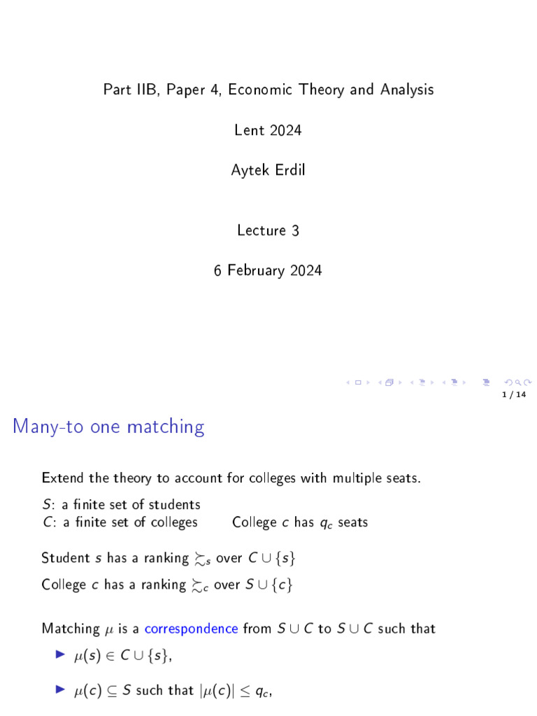 2024 Lent MarketDesign Lecture3 | PDF | Mathematics | Applied Mathematics