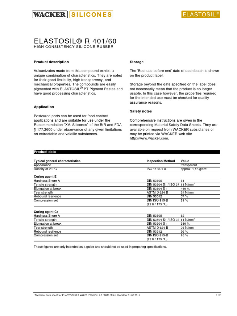 Wacker 40160 data sheet - Silicon Rubber | PDF | Silicone | Materials