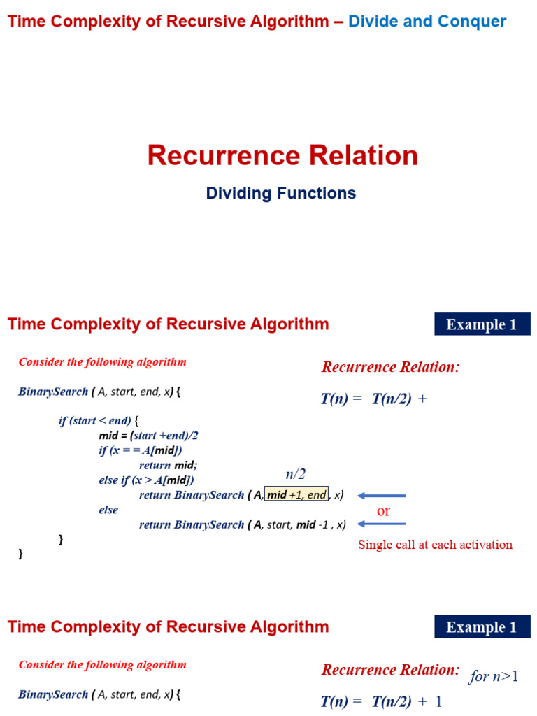 Recurrence Relations - (Divide and Conquer) | PDF | Time Complexity | Recurrence Relation