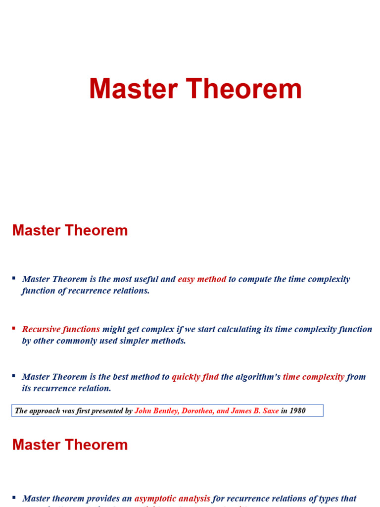 Master Theorem: Time Complexity Analysis | PDF | Computer Science | Algorithms