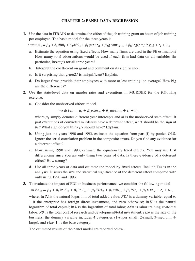 Chapter 2 - Exercises - Econometrics2 | PDF | Fixed Effects Model ...