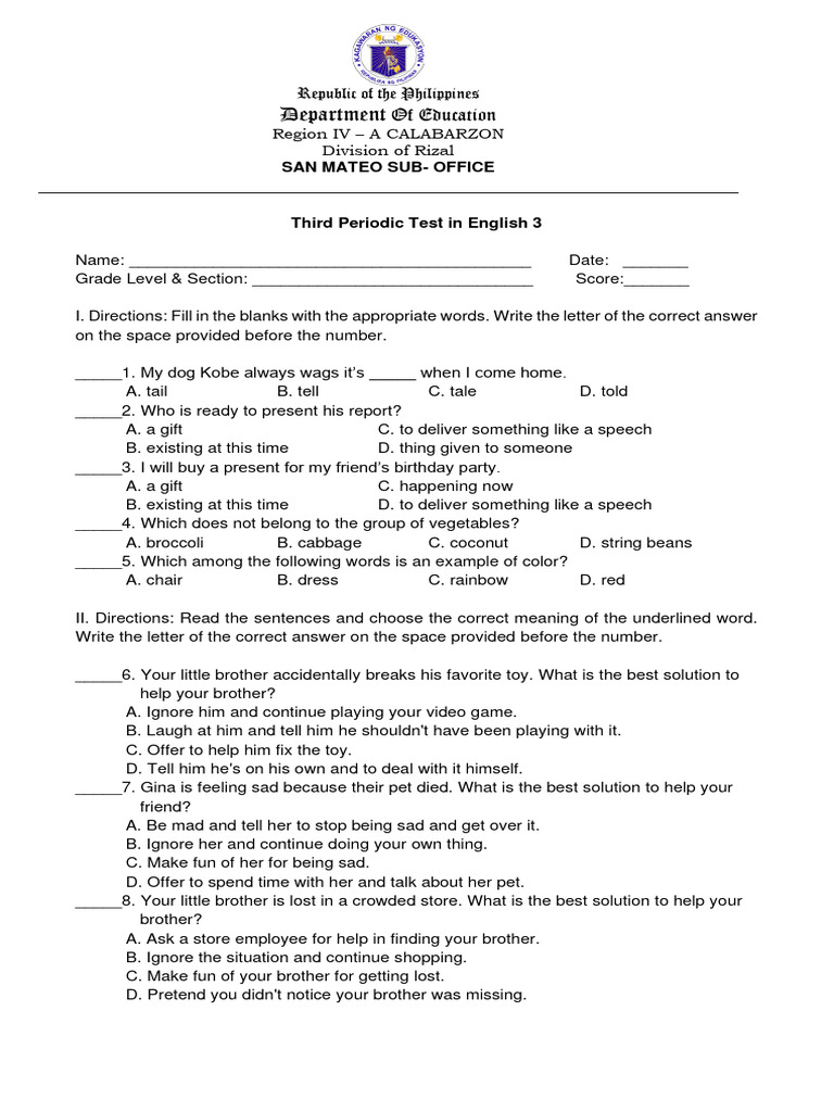 3rd PT - ENGLISH 3 | PDF