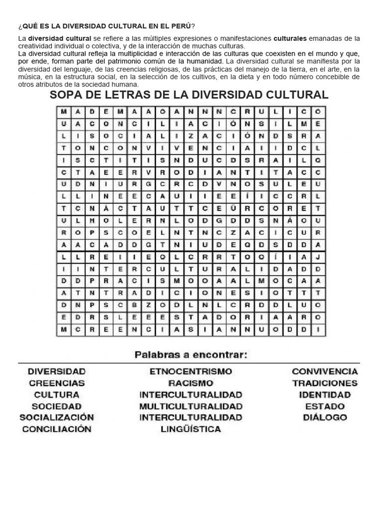 Sopa De Letras Diversidad Cultural Pdf 