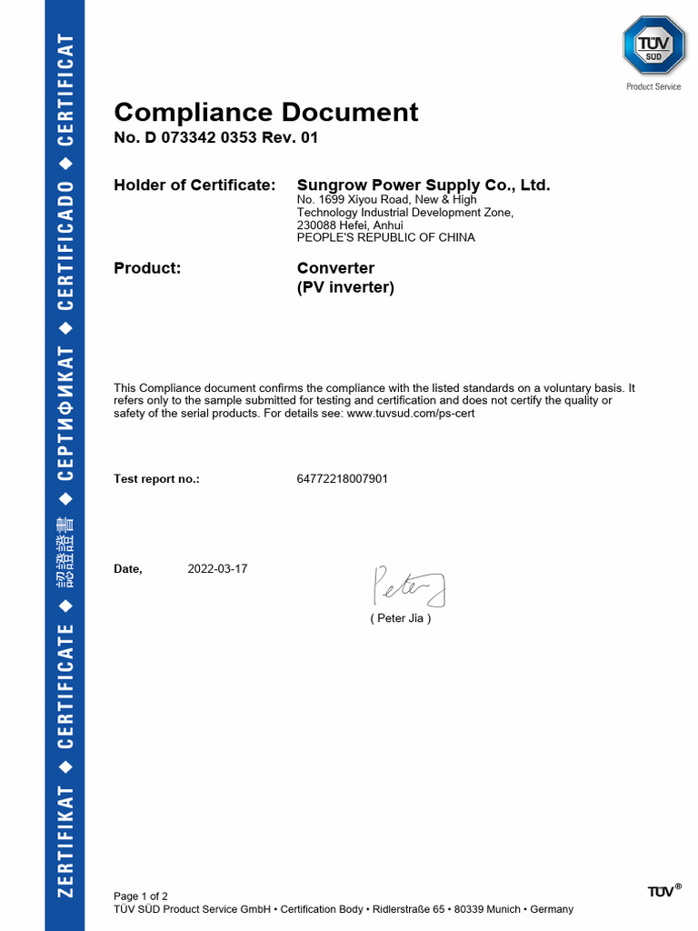 SG320HX - SG350HX IEC61000-3-11&-12 Certificate | PDF | Technology ...