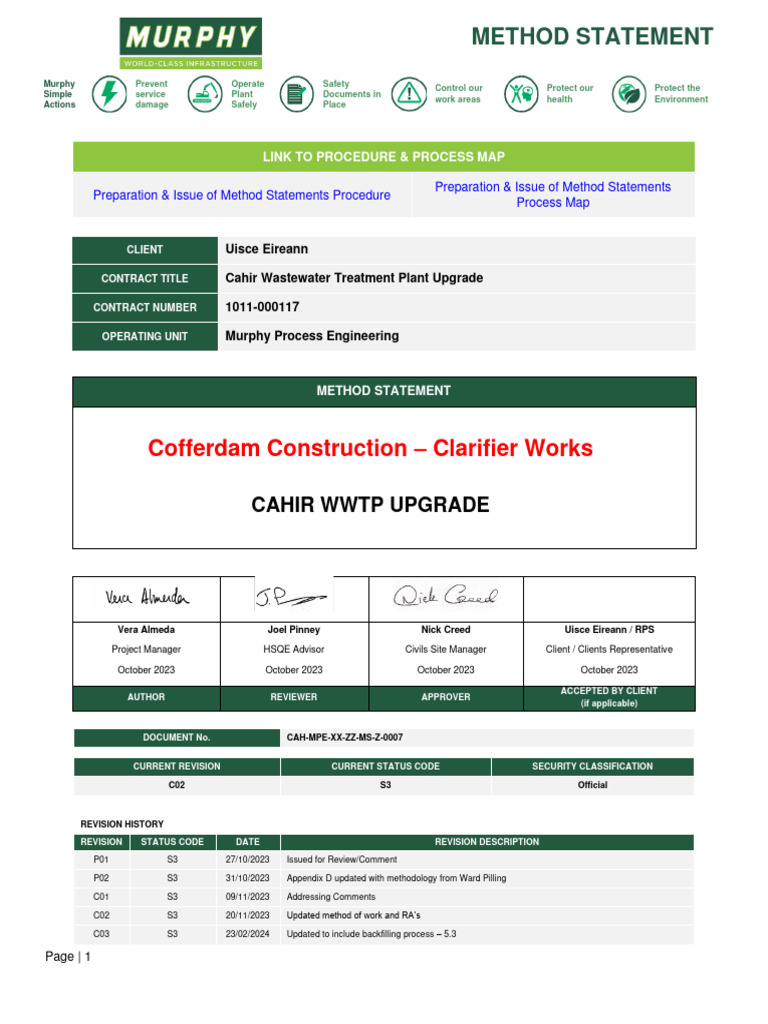 Cahir WWTP Cofferdam Method Statement | PDF | Deep Foundation | Personal Protective Equipment