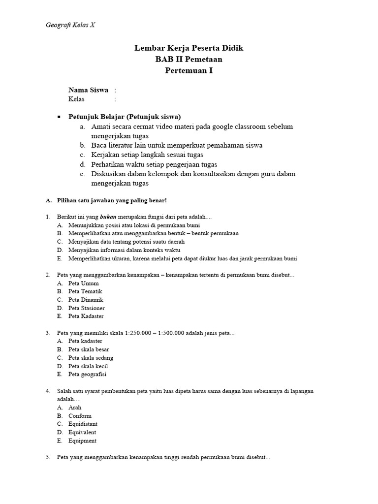 Lembar Kerja Geografi Kelas X | PDF | Kajian Bahasa Asing | Metode & Bahan Ajar