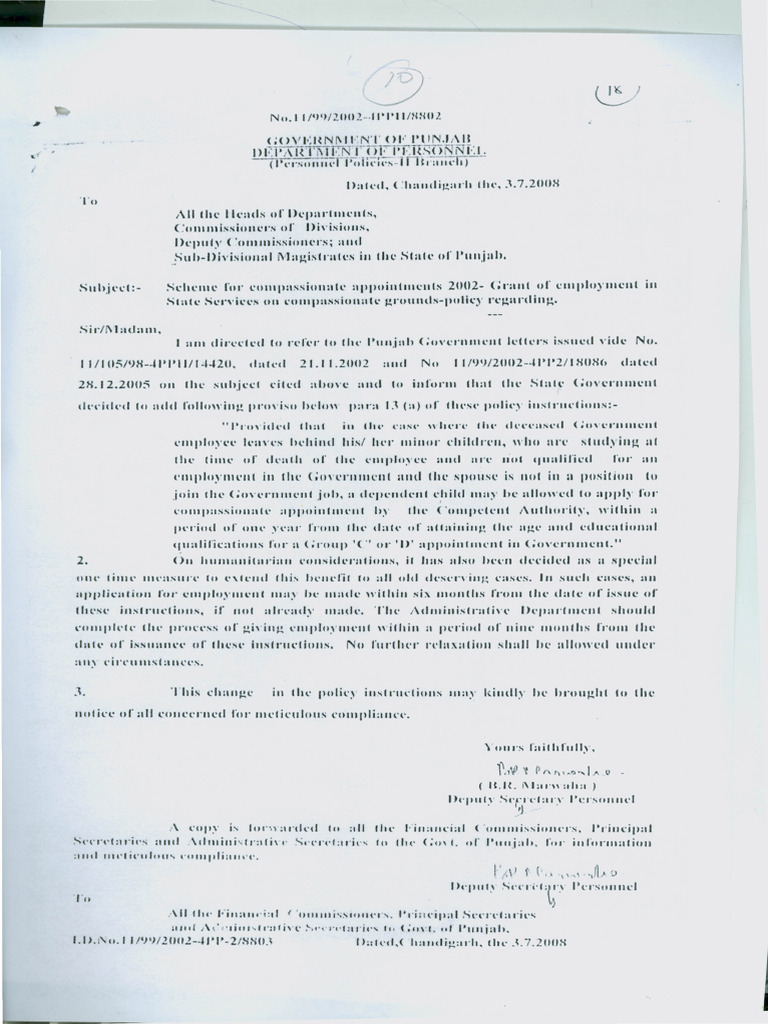 Compassionate Appointments Letter Dated 3-7-2008 | PDF