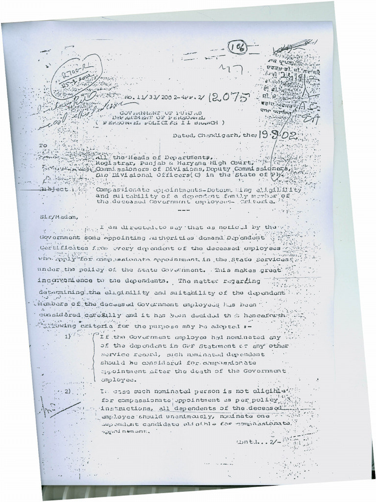 Compassionate Appointments Letter Dated 19-9-2002 | PDF