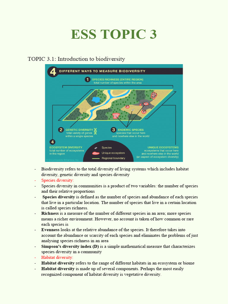 Ess Topic 3 Notes Chloe | PDF | Biodiversity | Genetic Diversity