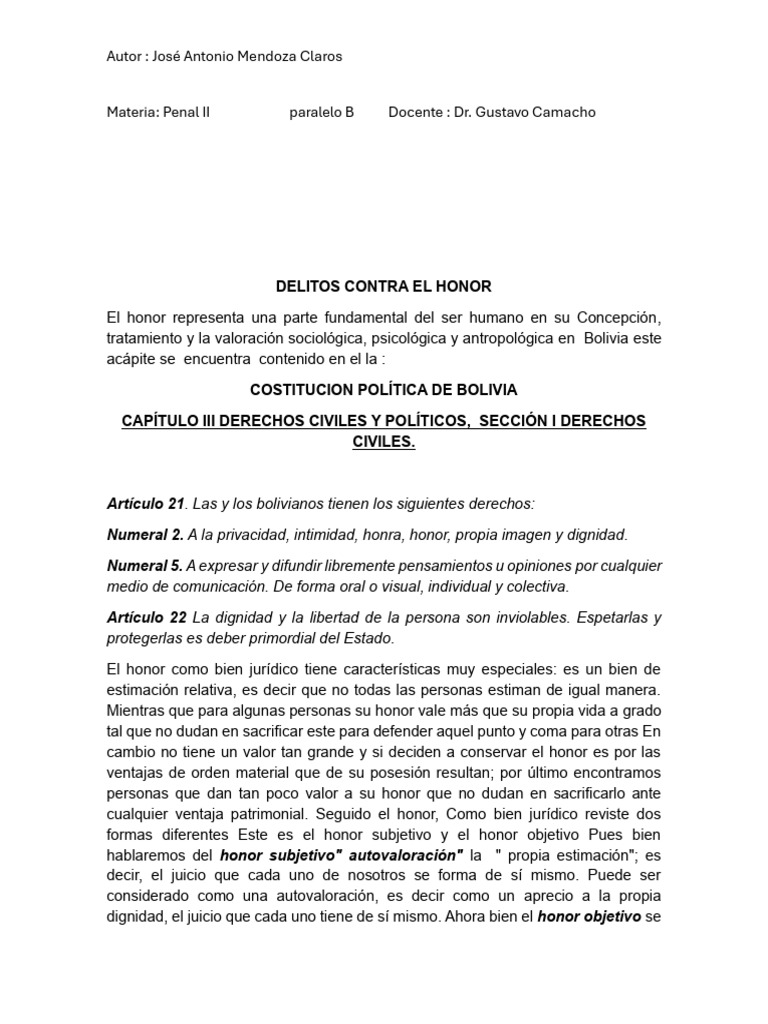 Monografia Delitos Contra El Honor-1 | PDF | Derecho penal | Derechos