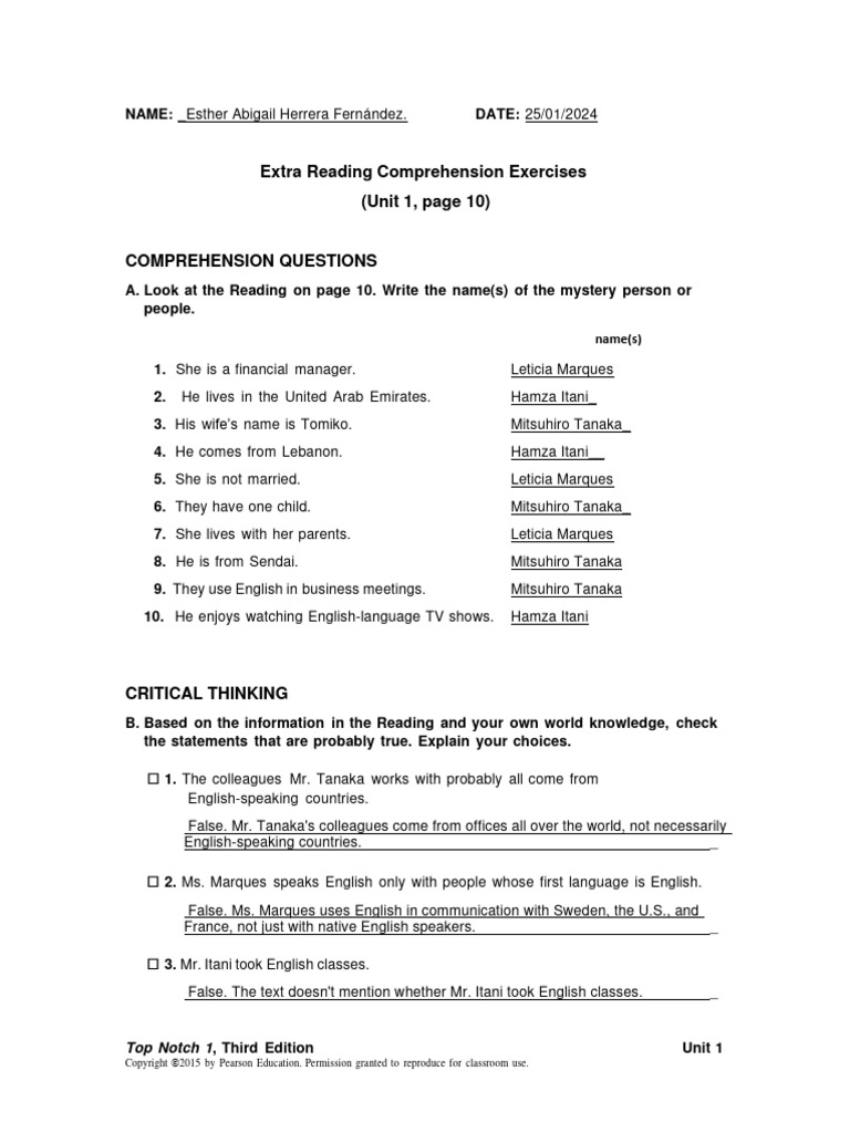 Extra Reading Comprehension Exercises | PDF | Cognition | Linguistics