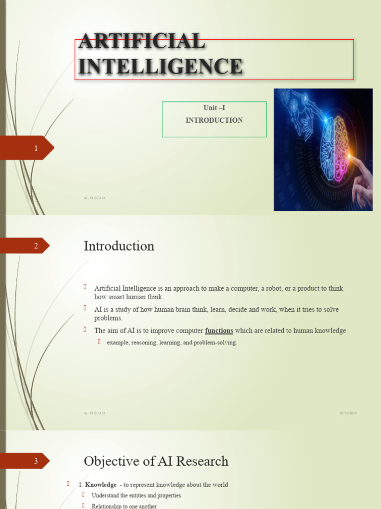 AI-UNIT 1 FINAL PPT | PDF | Artificial Intelligence | Intelligence (AI) & Semantics