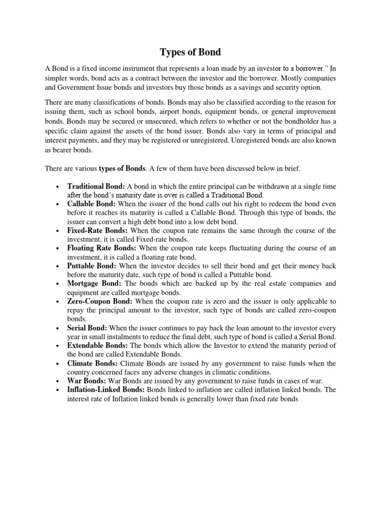 Types of Bond | PDF | Bonds (Finance) | Debt