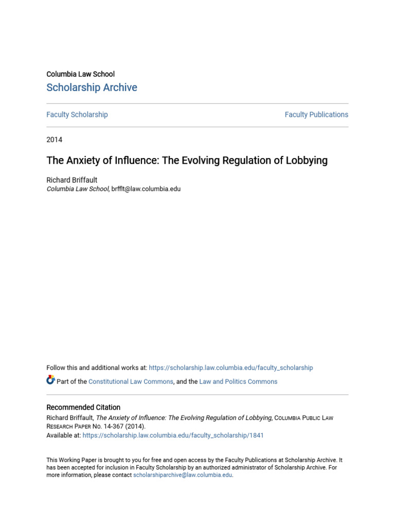 The Anxiety of Influence - The Evolving Regulation of Lobbying | PDF ...