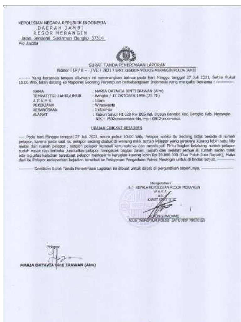 Surat Laporan Polisi | PDF