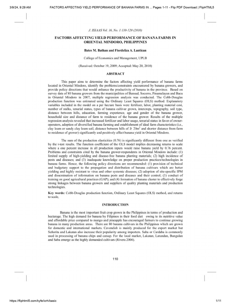 FACTORS AFFECTING YIELD PERFORMANCE OF BANANA FARMS IN ... Pages 1-11 - Flip PDF Download ...