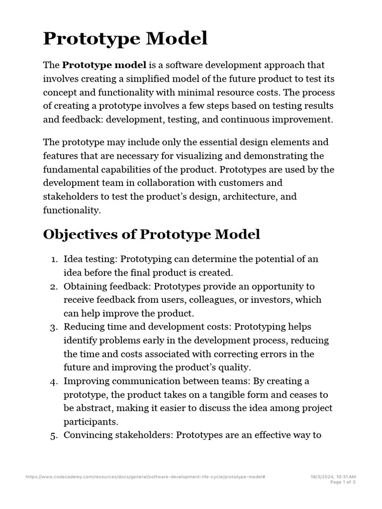 General - Software Development Life Cycle - Prototype Model - Codecademy | PDF | Prototype ...