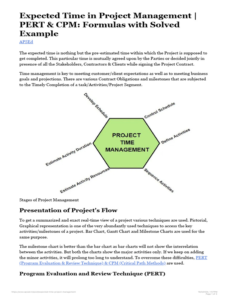 Expected Time in Project Management - PERT & CPM - Formulas With Solved ... Expected Time in Project Management - PERT & CPM - Formulas With Solved ...