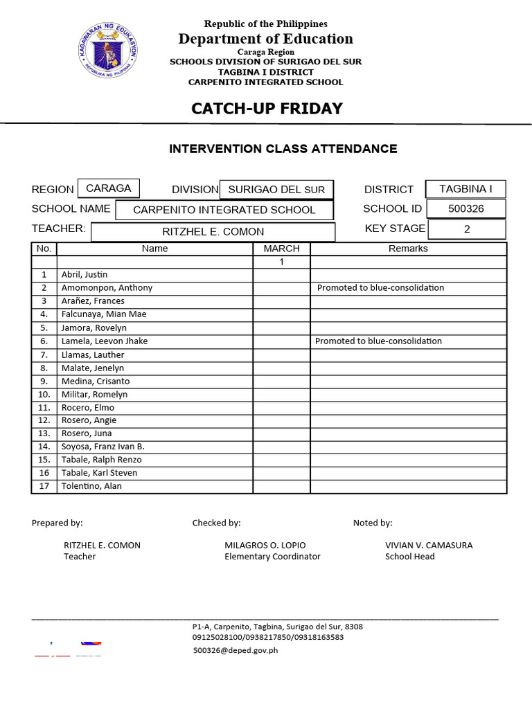 Carpenito Integrated School Attendance Records | PDF | Government ...
