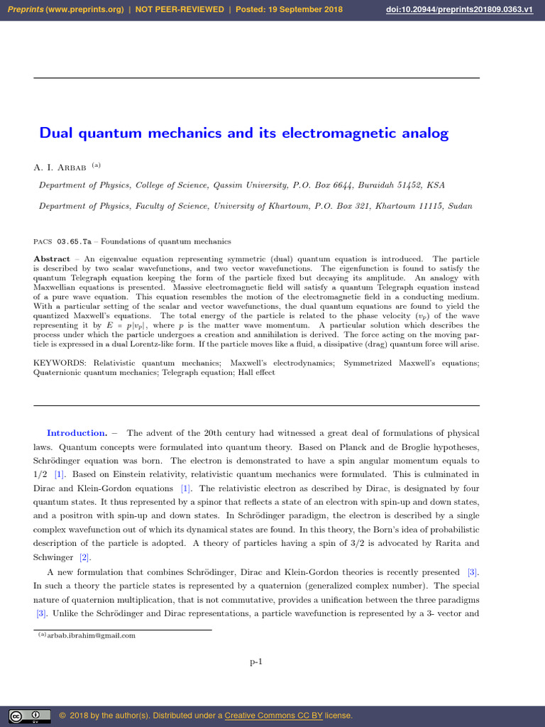 Preprints201809 0363 v1 | PDF | Wave Function | Quantum Mechanics