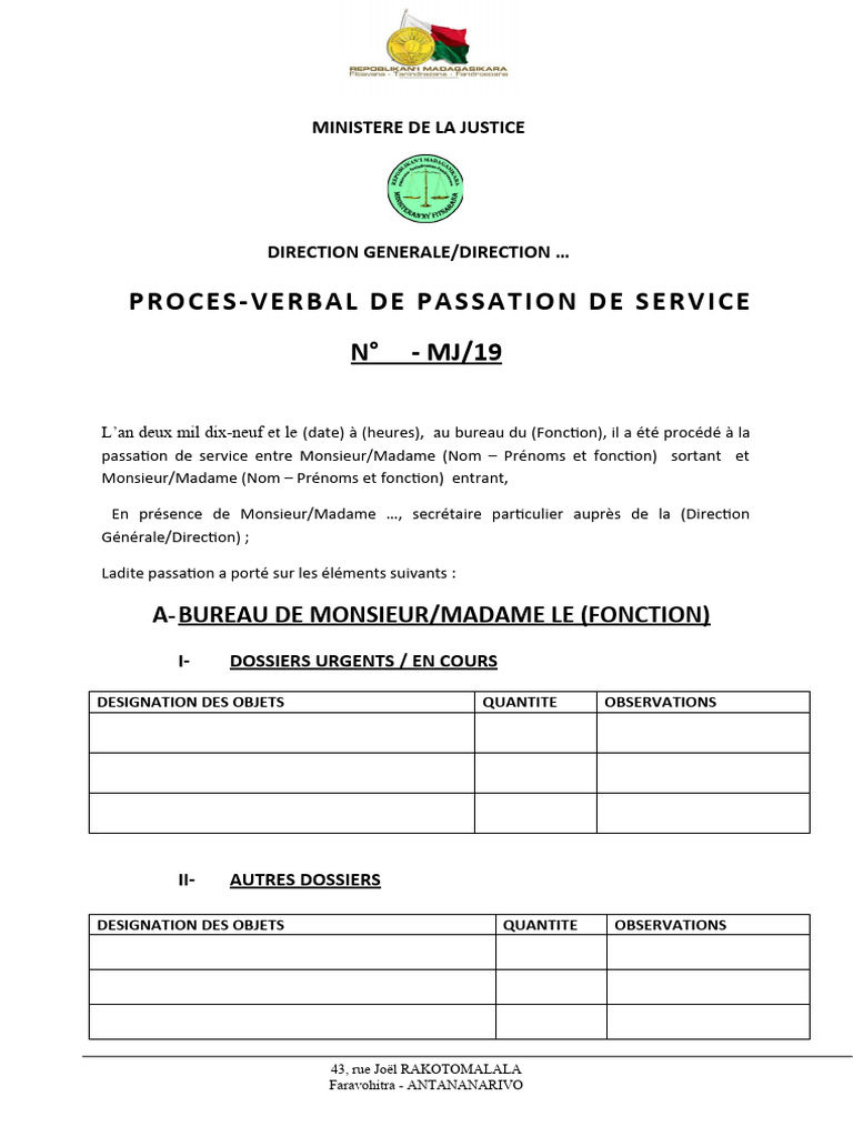 Procès-Verbal de Passation de Service | PDF