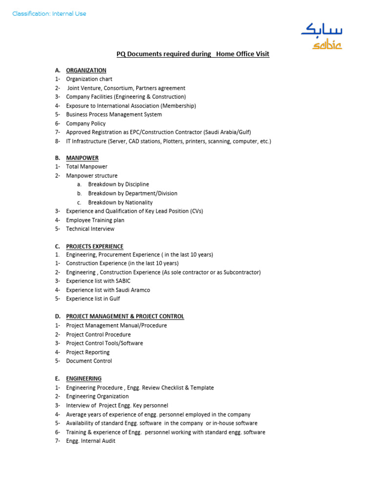 Home Office Visit: Required PQ Documents | PDF | Project Management | Procurement
