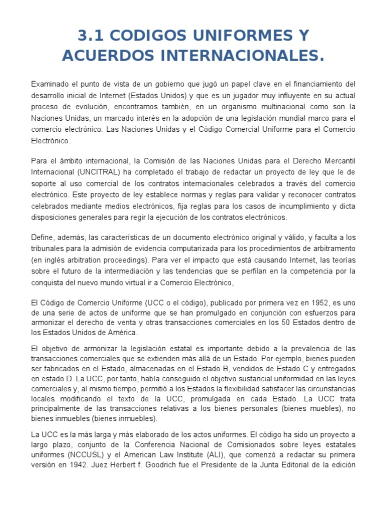 3.1 Codigos Uniformes y Acuerdos Internacionales | PDF | Comercio | Estado (política)