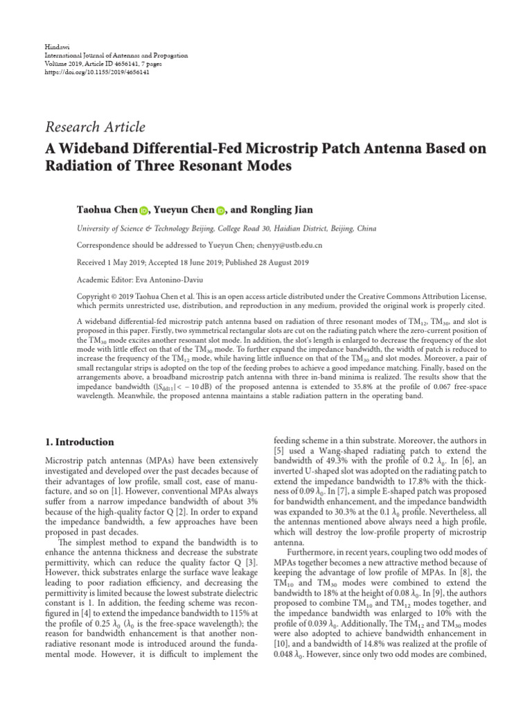A Wideband Differential-Fed Microstrip Patch Anten | PDF | Antenna (Radio) | Electromagnetic ...