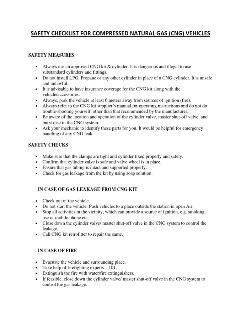 SAFETY CHECKLIST FOR COMPRESSED NATURAL GAS | PDF | Valve | Liquefied ...
