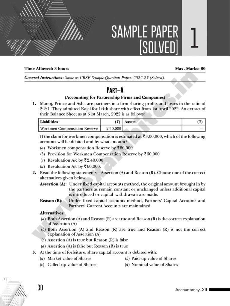 Xam Idea Class 12 Accountancy Sample Papers 2023 - Removed-1-22 | PDF