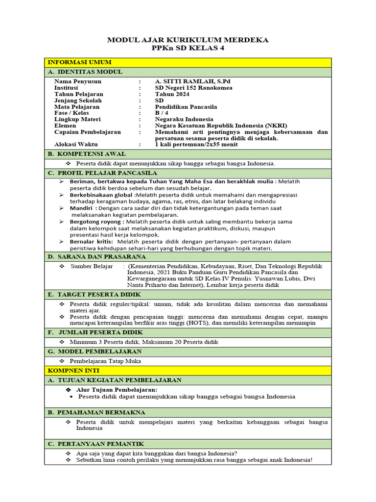 Modul Ajar Andi Sitti Ramlah | PDF | Karier & Perkembangan | Seni & Disiplin Bahasa