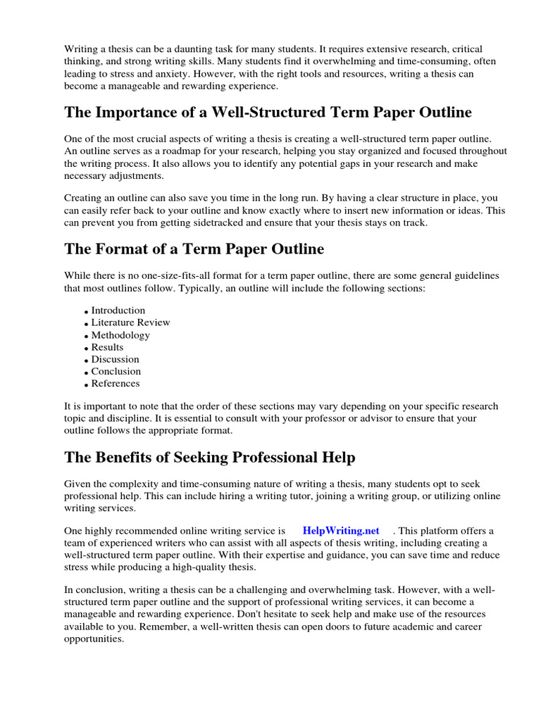 Format of Term Paper Outline | PDF | Essays | Thesis