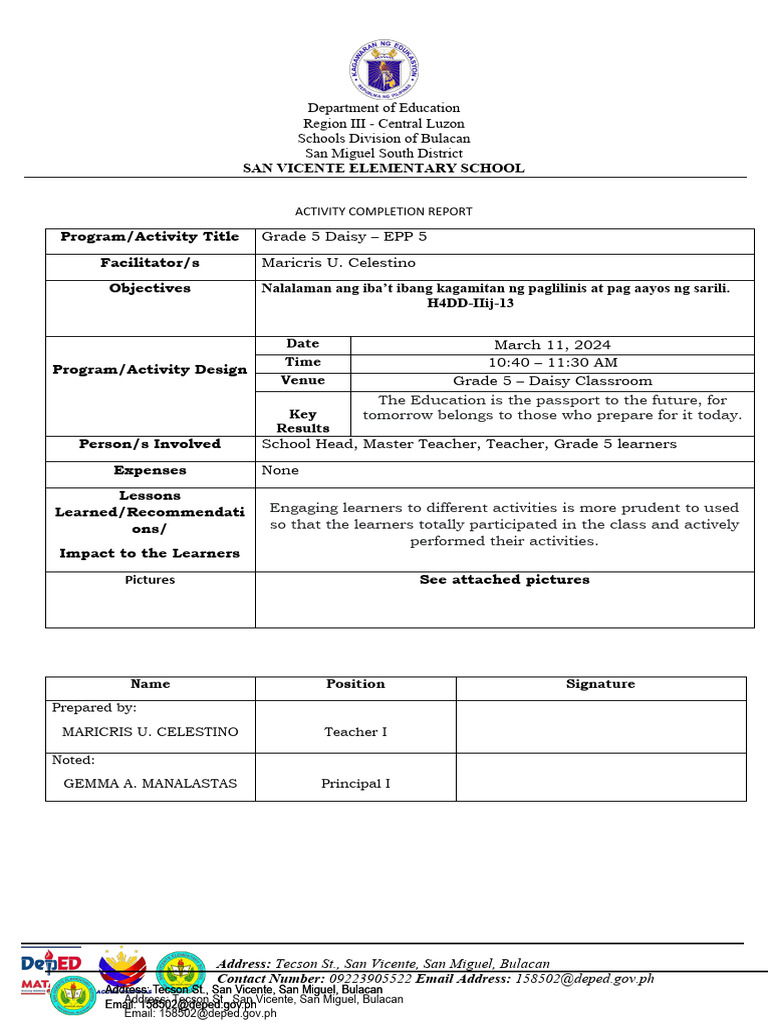 ACR-EPP 5 COT 3rd QUARTER | PDF | Cognitive Science | Pedagogy