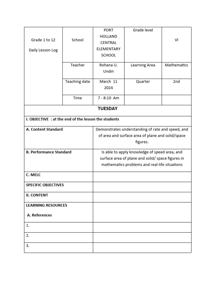 Grade 6 Math Lesson Plan | PDF | Teachers | Cognitive Science