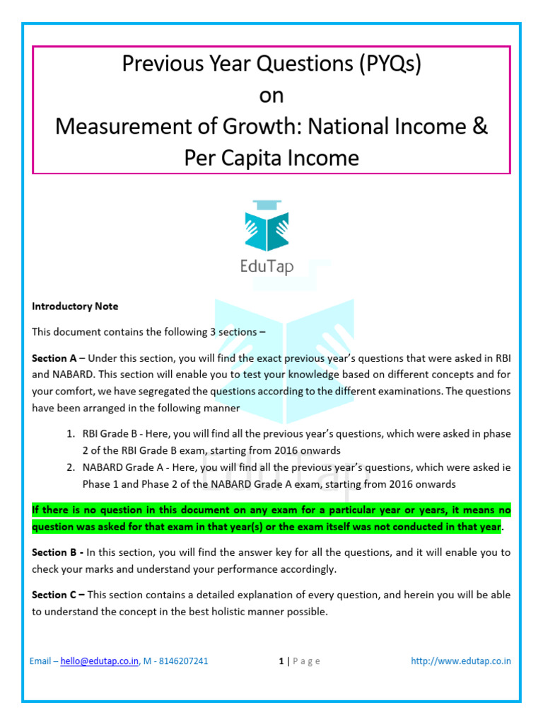 Previous Year Questions - Chapter 1 - Measurement of Growth - National ...