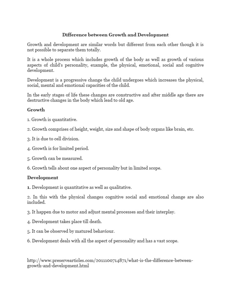 Difference Between Growth and Development | PDF