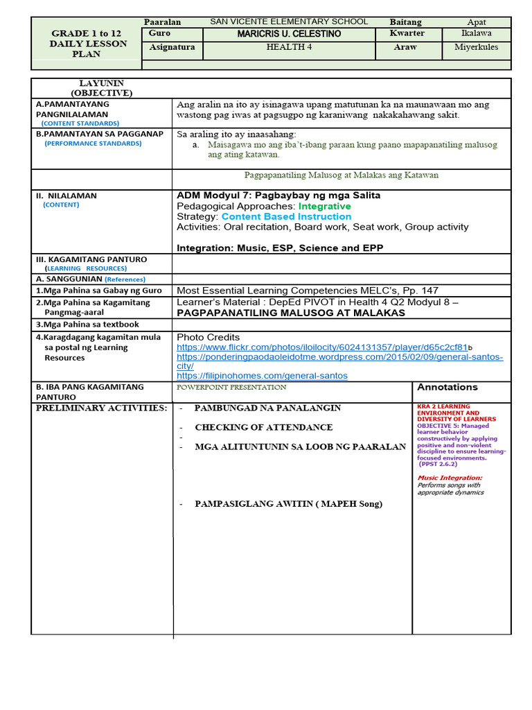 Cot 2 Mapeh 4 Health | PDF