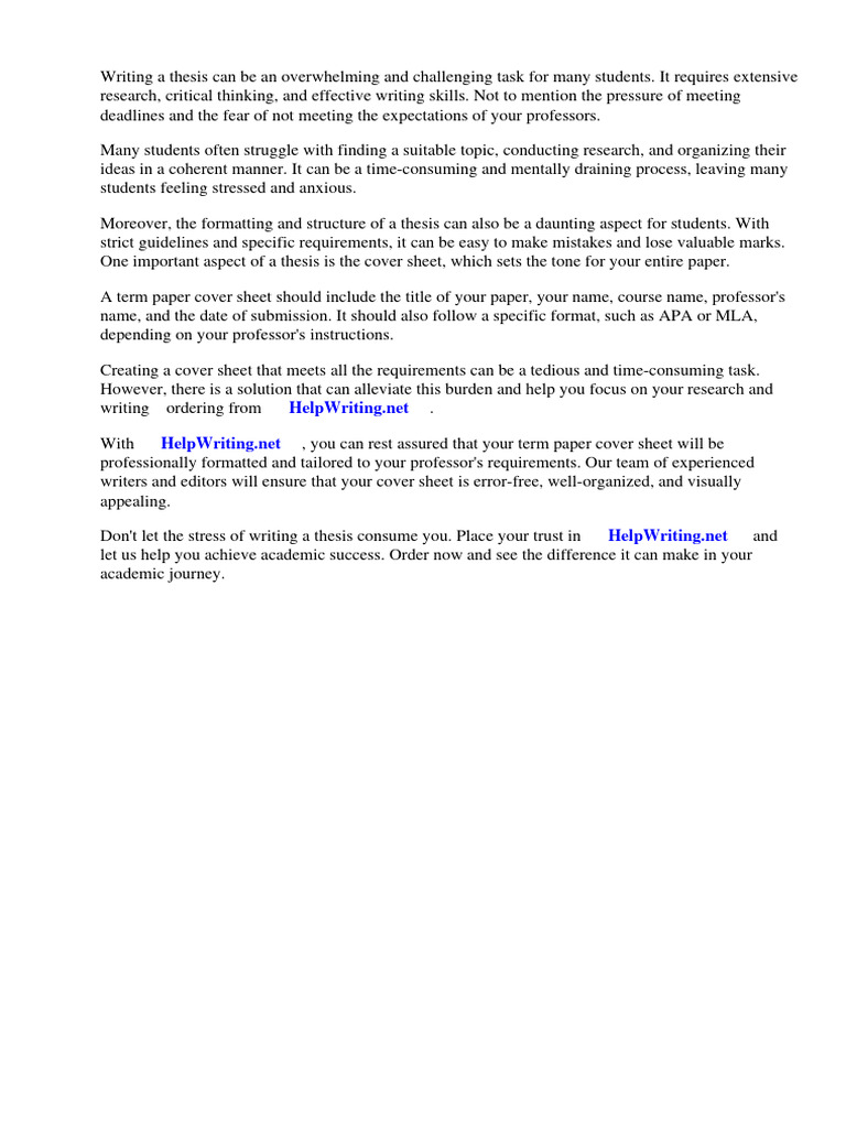 Term Paper Cover Sheet Example | PDF | Apa Style | Academic Publishing