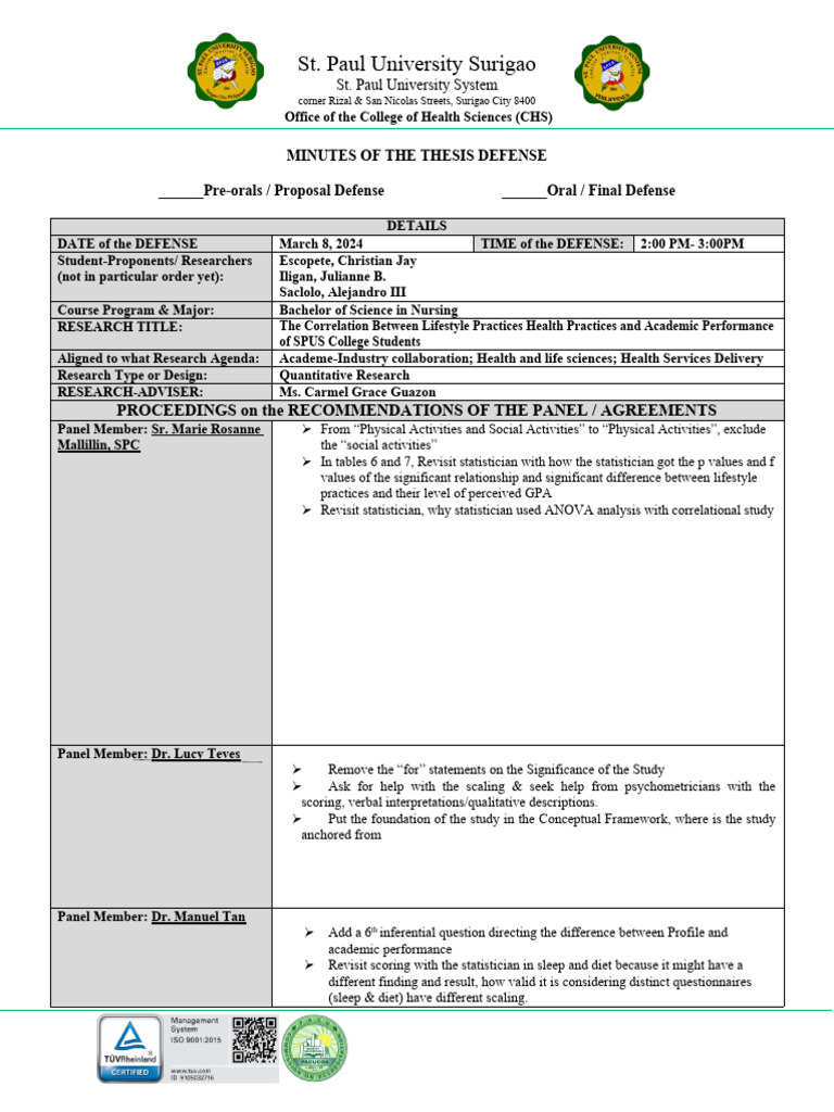 Thesis Defense Minutes: Nursing Study | PDF | Statistics | Scientific ...