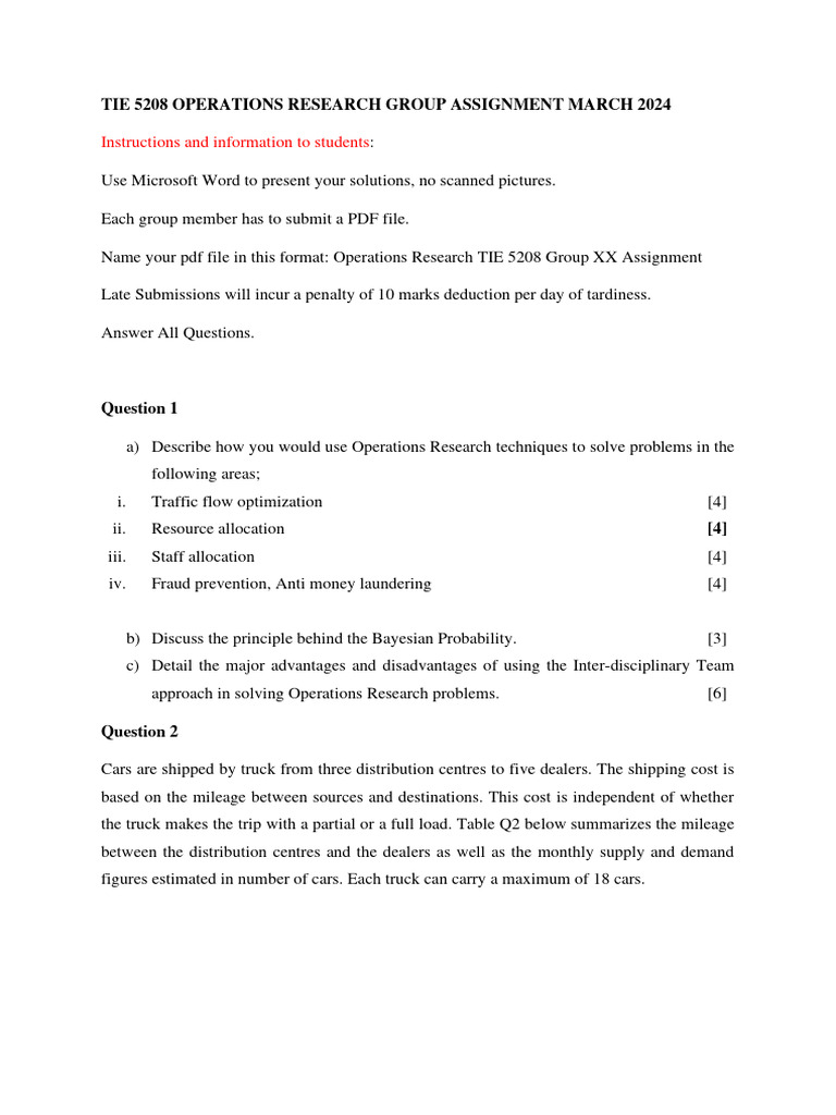Operations Research Group Assignment Guide | PDF | Mathematical ...