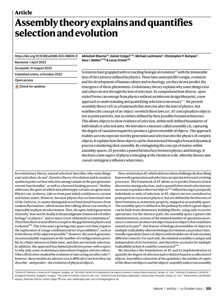 Assembly Theory | PDF | Physics | Natural Selection