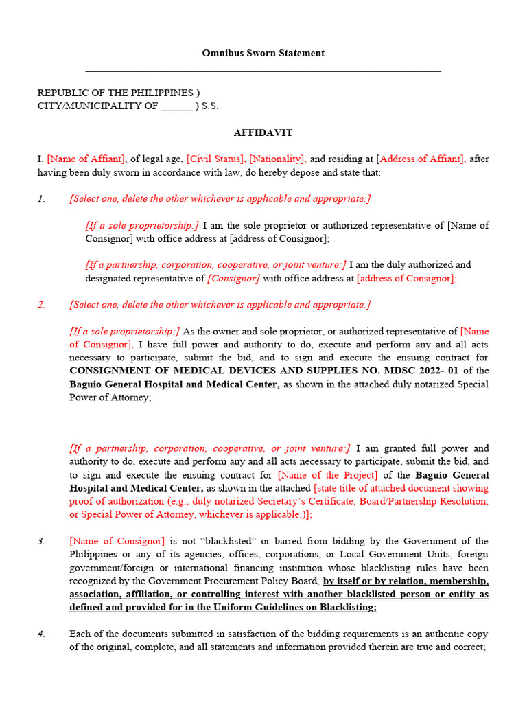 Omnibus Sworn Statement | PDF | Affidavit | Sole Proprietorship