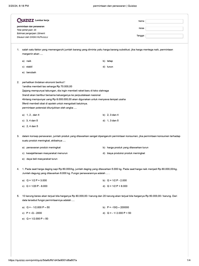 Ekonomi Permintaan Dan Penawaran Kelas 10 | PDF