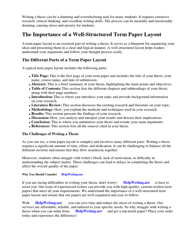 Parts of A Term Paper Layout | PDF | Thesis | Essays