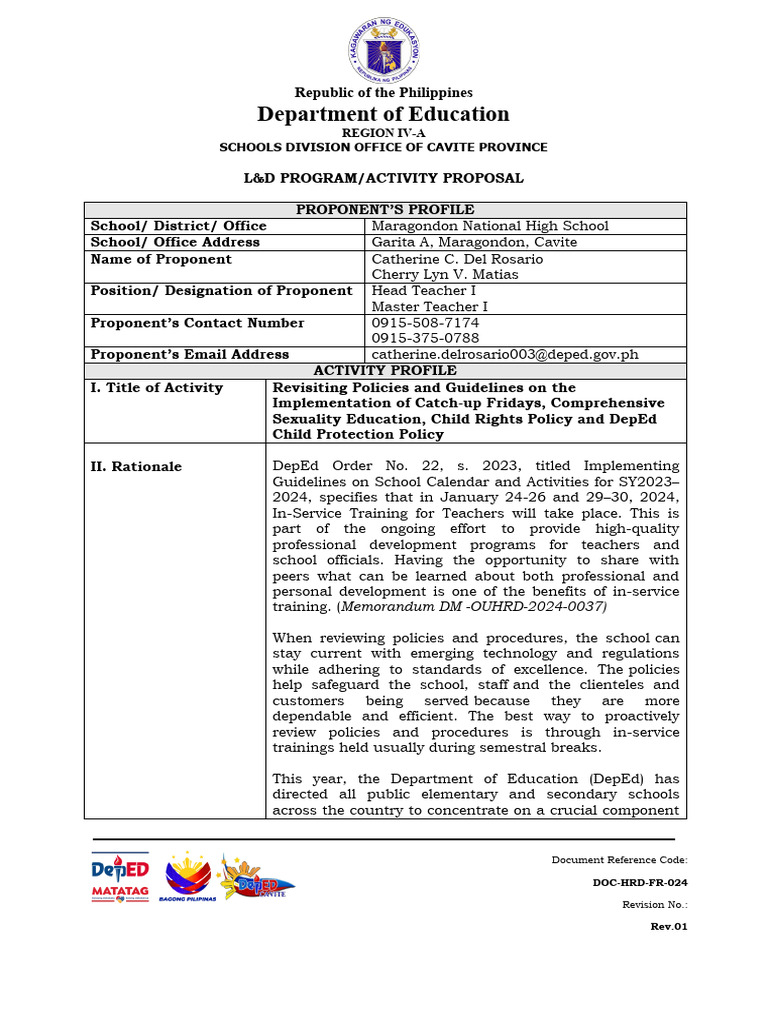 Mnhs Inset 2024 | PDF | Learning | Policy