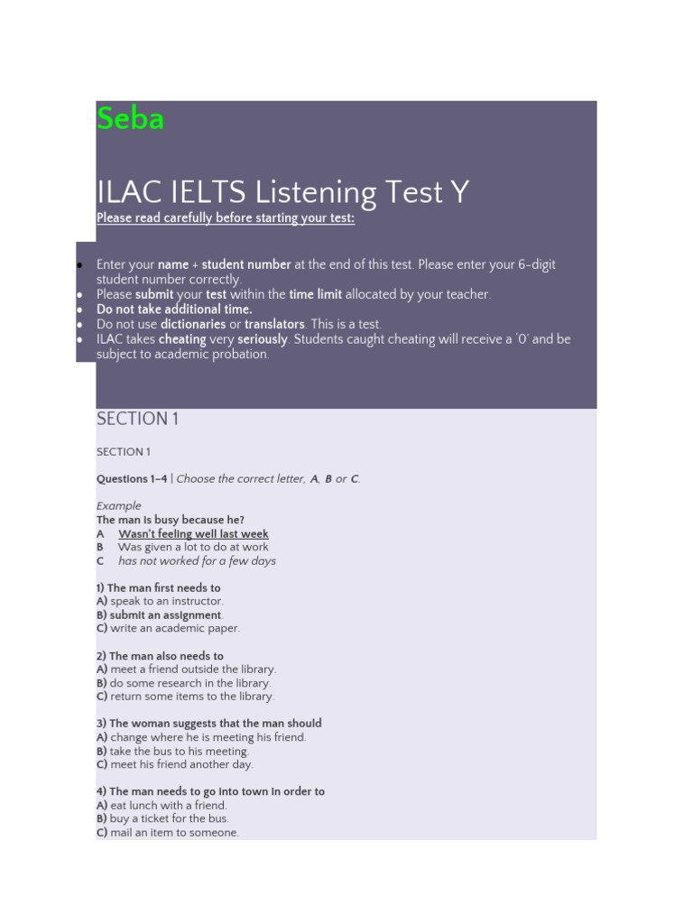 Ilac Ielts Listening Test y 16112022 PDF Free | PDF | Air Conditioning ...