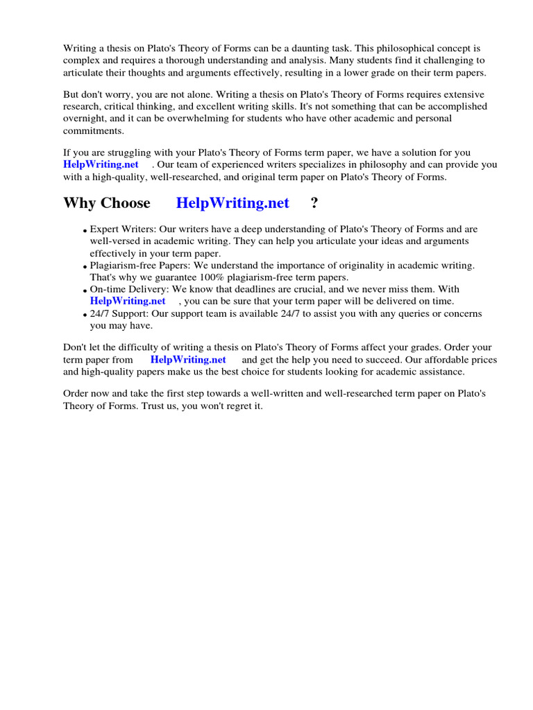 Platos Theory of Forms Term Papers | PDF | Plato | Knowledge