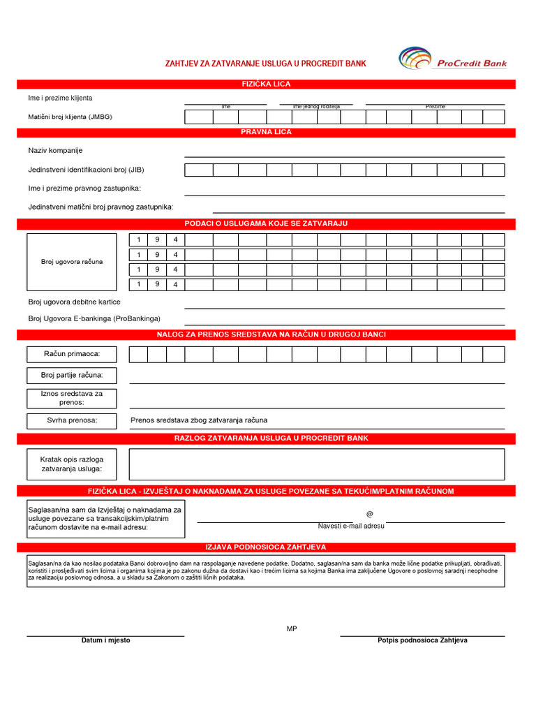 ZAHTJEV ZATVARANJE RAČUNA NOVI | PDF