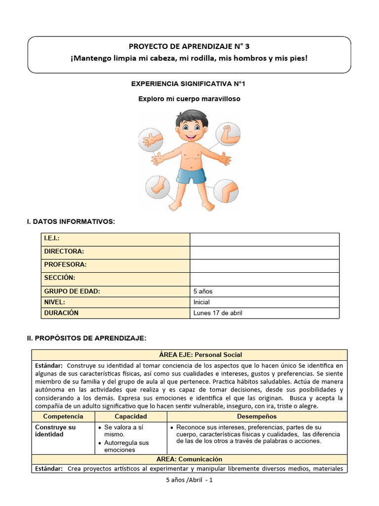 Explorando Mi Cuerpo a los 5 Años | PDF | Evaluación | Aprendizaje