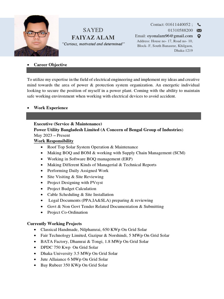 Faiyaz Alam CV | PDF | Solar Power | Electronics